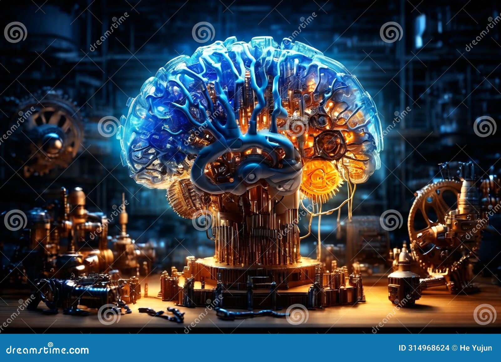Mechanized Mind: Stylized Futuristic Brain in a Broad Technological ...