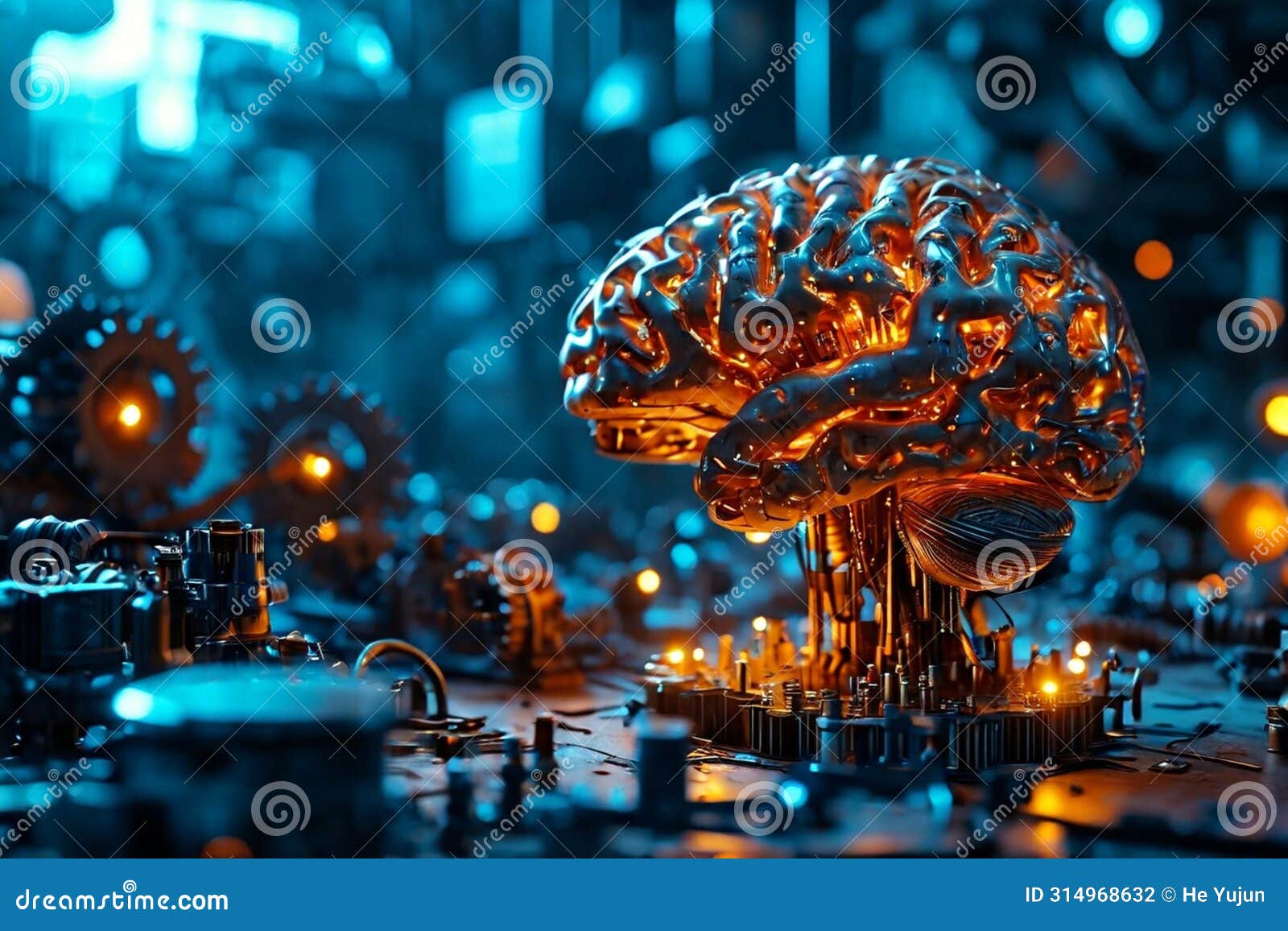 Mechanized Mind: Stylized Futuristic Brain in a Broad Technological ...