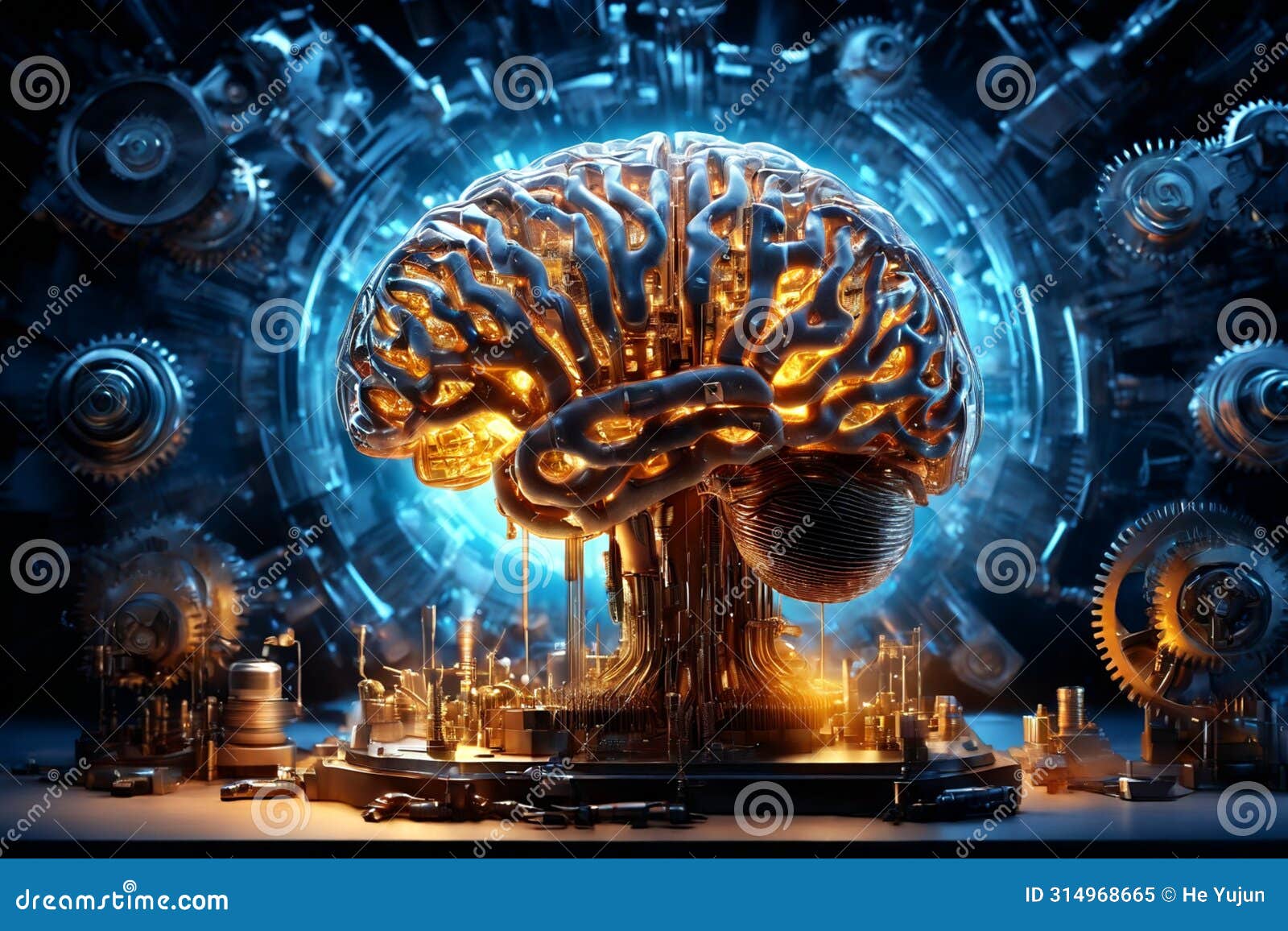 Mechanized Mind: Stylized Futuristic Brain in a Broad Technological ...