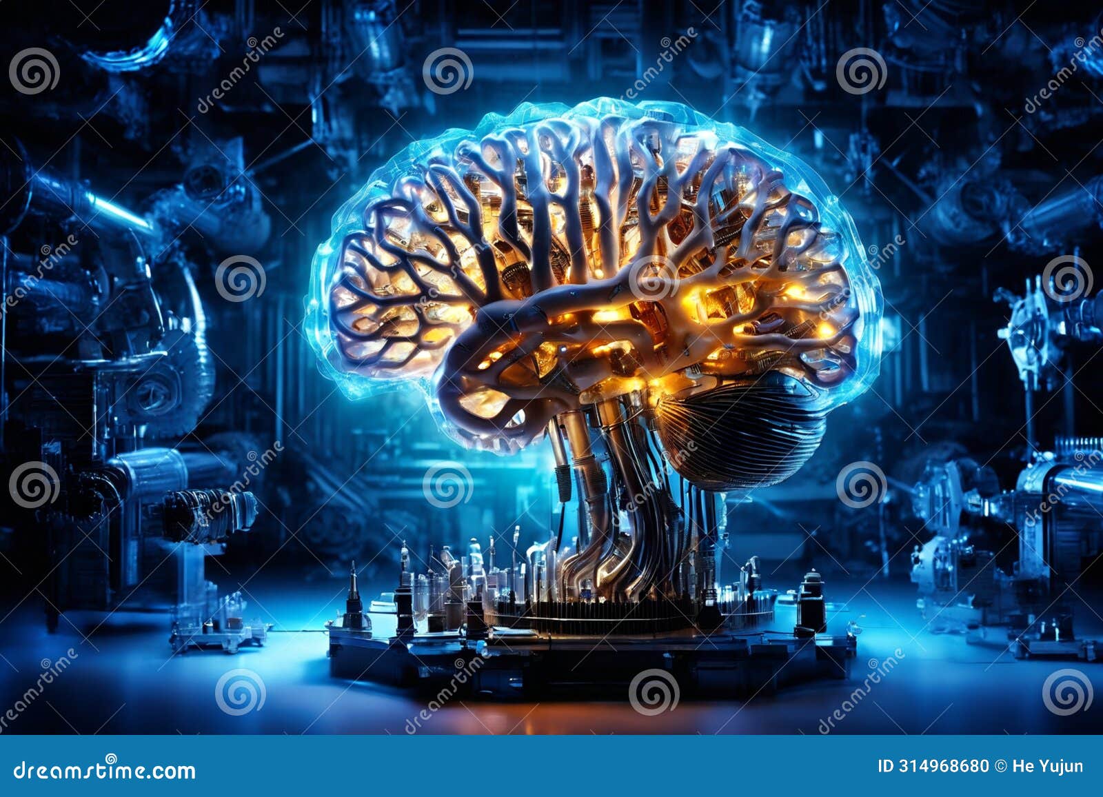 Mechanized Mind: Stylized Futuristic Brain in a Broad Technological ...