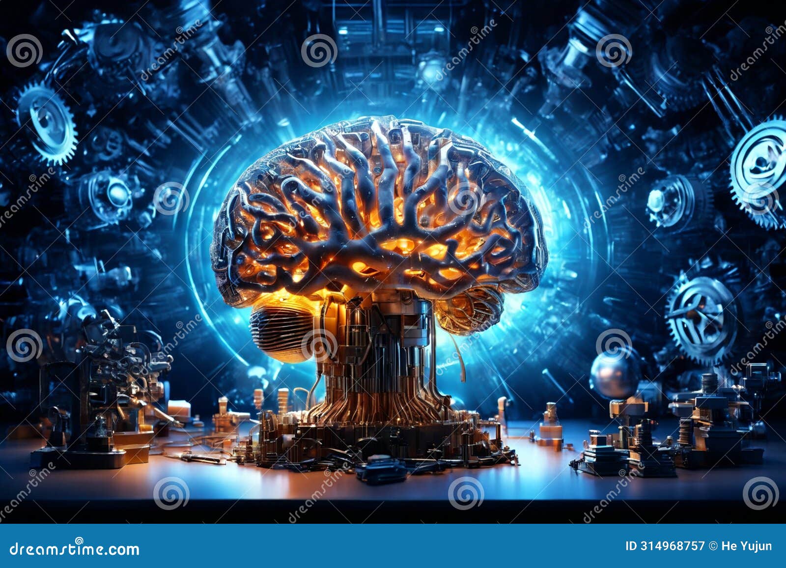 Mechanized Mind: Stylized Futuristic Brain in a Broad Technological ...