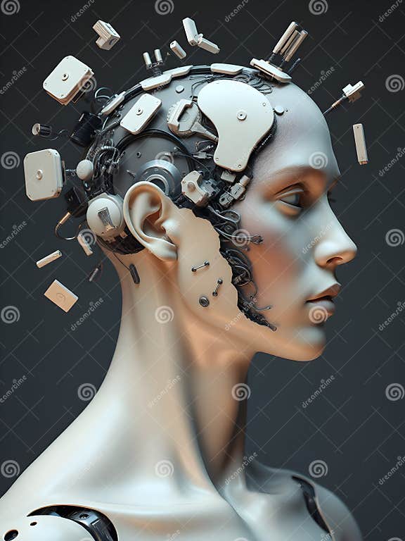 Artistic Depiction of Humanoid Disintegration into Mechanical Parts ...