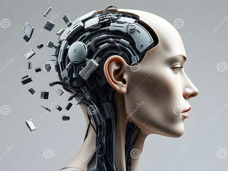 Artistic Depiction of Humanoid Disintegration into Mechanical Parts ...