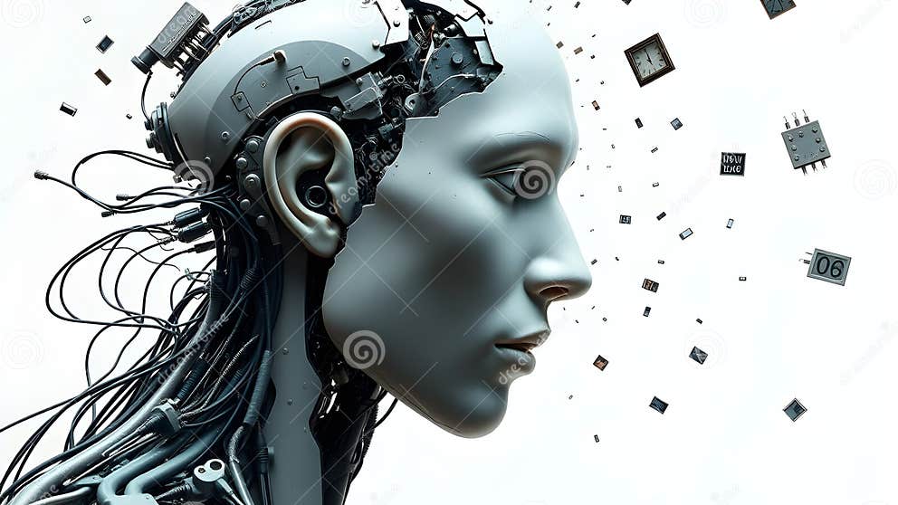 Artistic Depiction of Humanoid Disintegration into Mechanical Parts ...