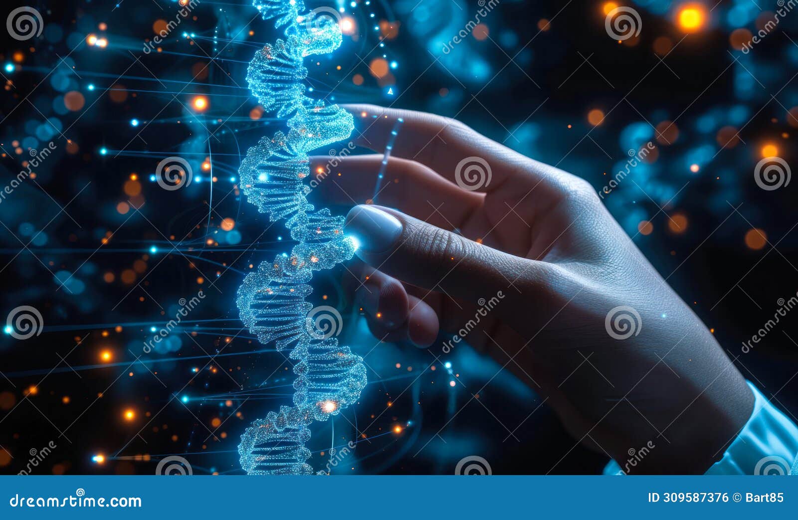 A Futuristic Representation of a Human Hand Interacting with a Glowing ...