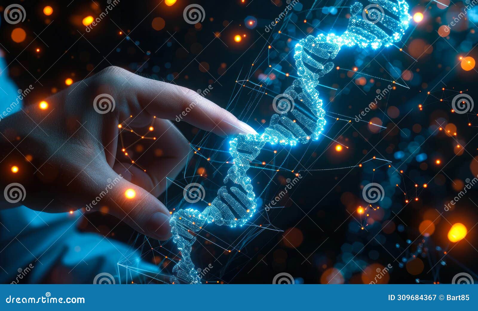 A Futuristic Representation of a Human Hand Interacting with a Glowing ...