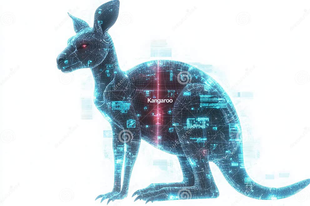 Digital Kangaroo Design Featuring Futuristic Technology and Glowing ...