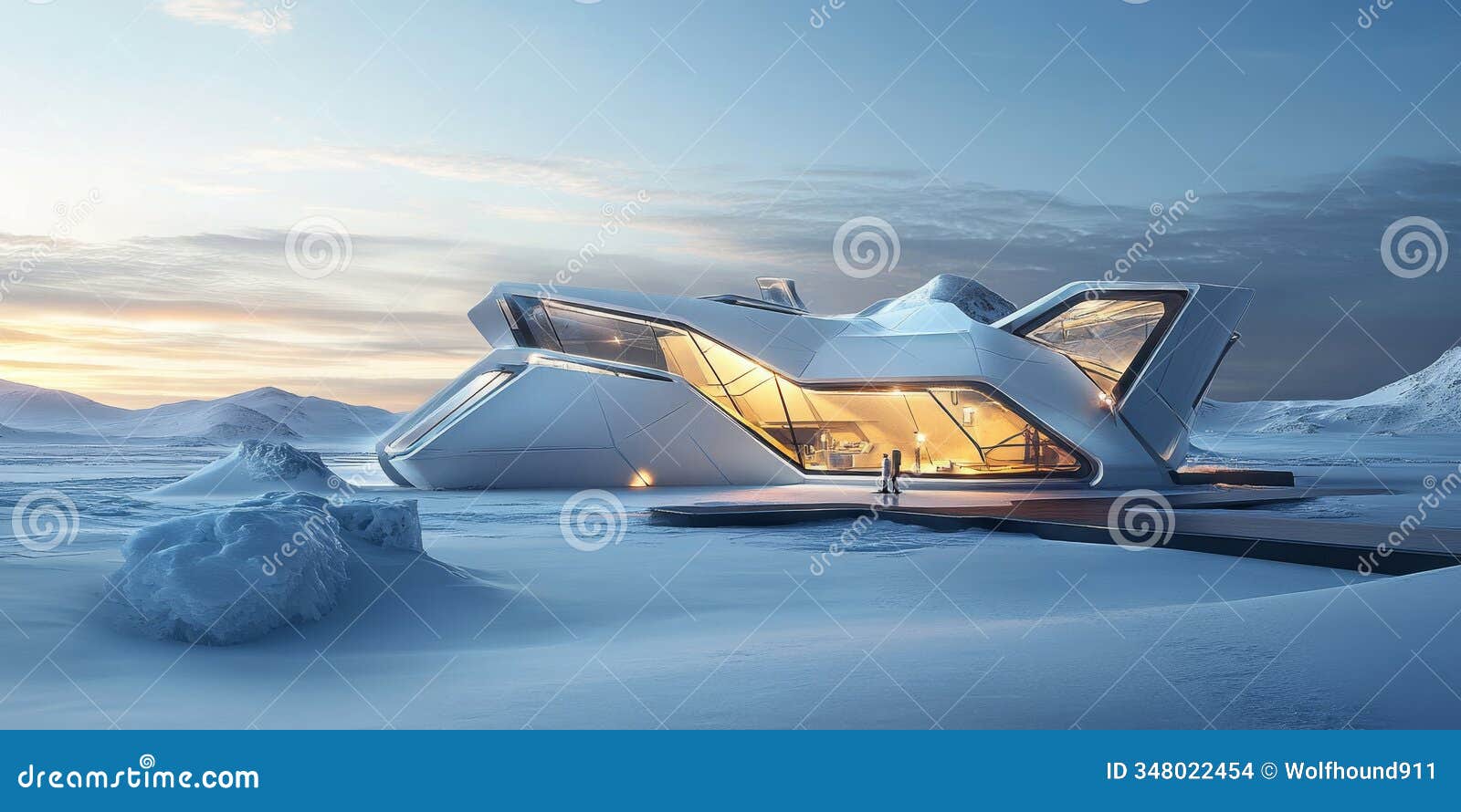A Futuristic Research Station in the Arctic with Sleek, Glowing ...