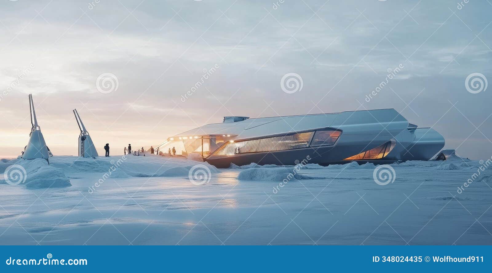 A Futuristic Research Station in the Arctic with Sleek, Glowing ...