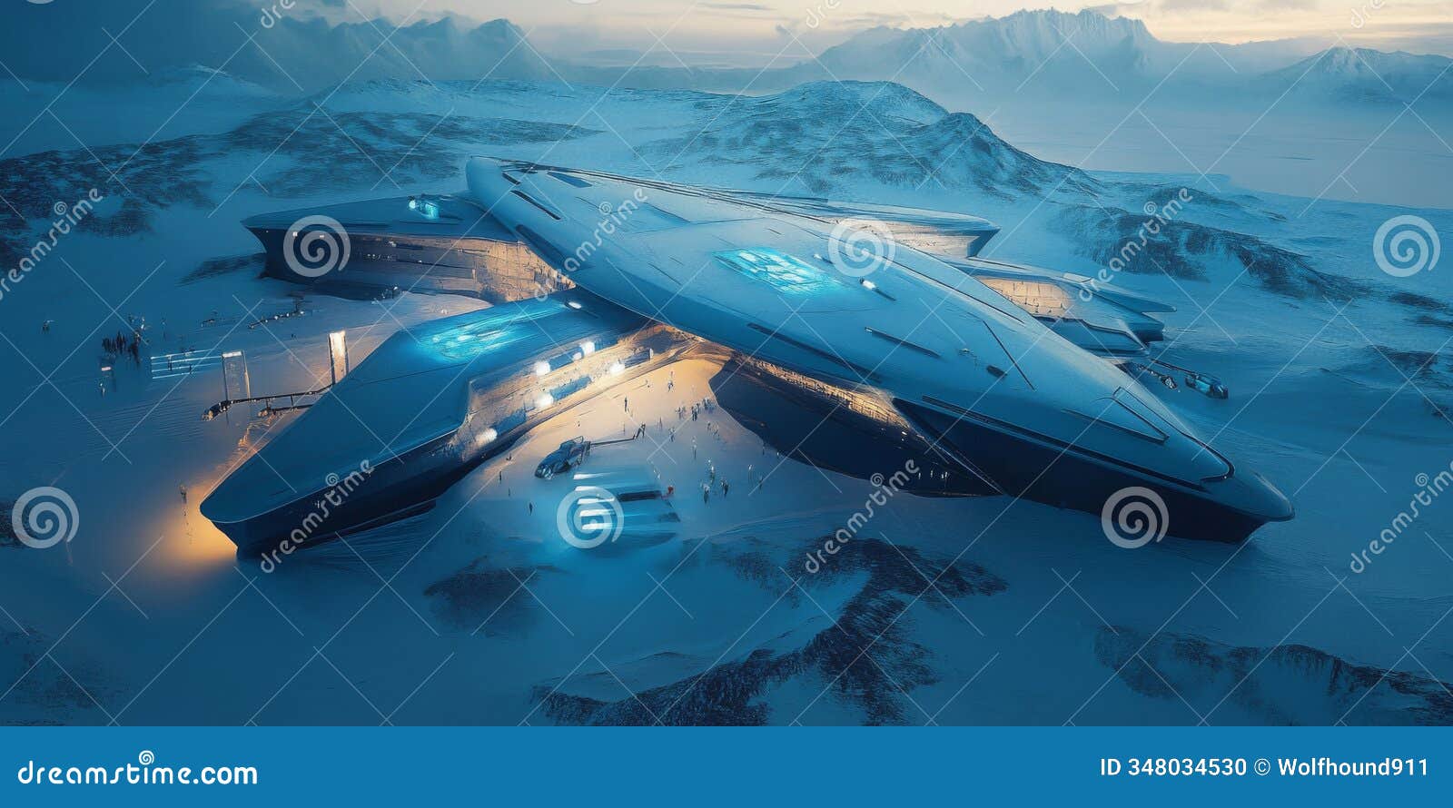 A Futuristic Research Station in the Arctic with Sleek, Glowing ...