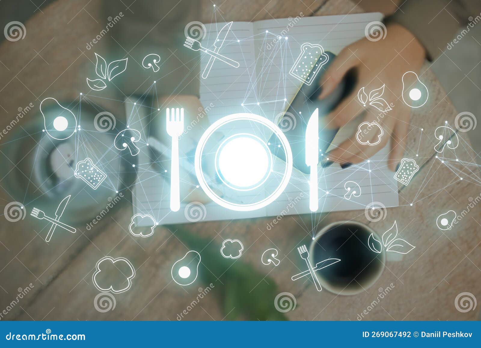 Futuristic Restaurant Menu Application Concept with Glowing Silverware ...
