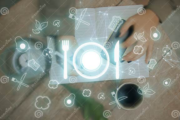 Futuristic Restaurant Menu Application Concept with Glowing Silverware ...
