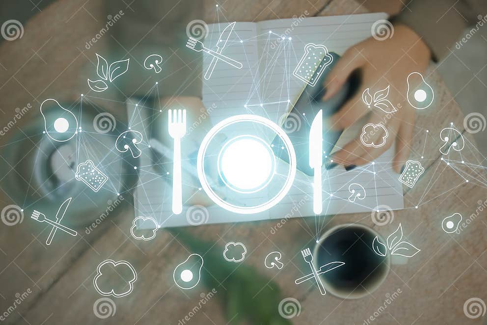 Futuristic Restaurant Menu Application Concept with Glowing Silverware ...