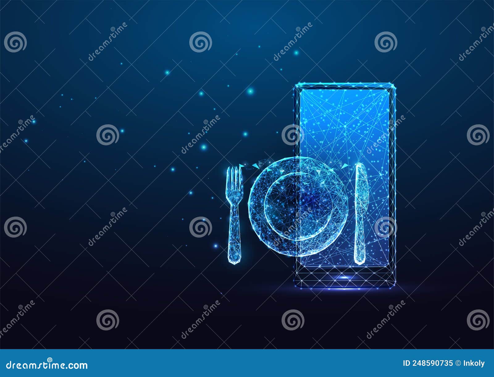 Futuristic Restaurant Menu Application Concept with Glowing Smartphone ...