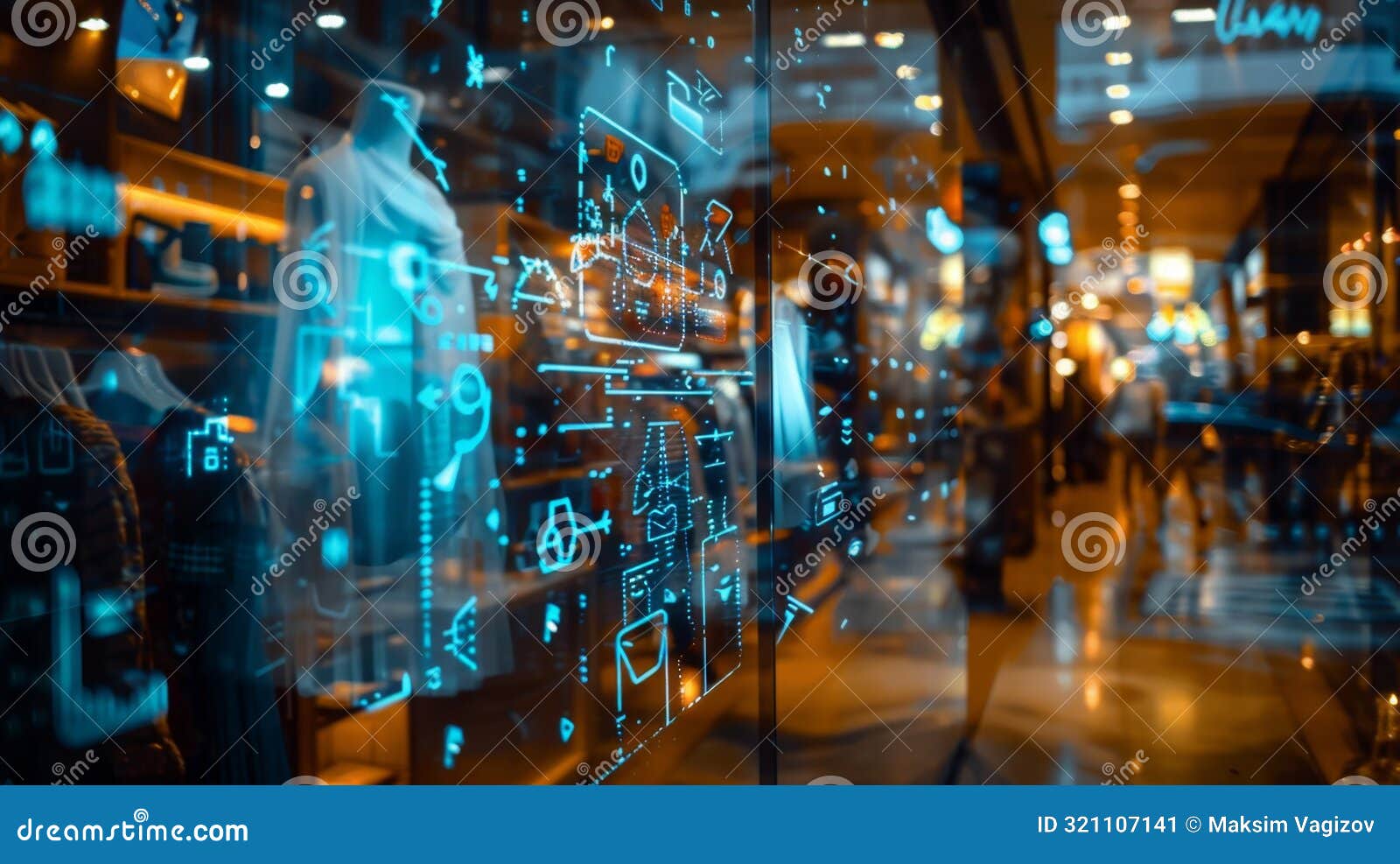 Futuristic Retail Storefront with Digital Overlay, Generative AI Stock ...