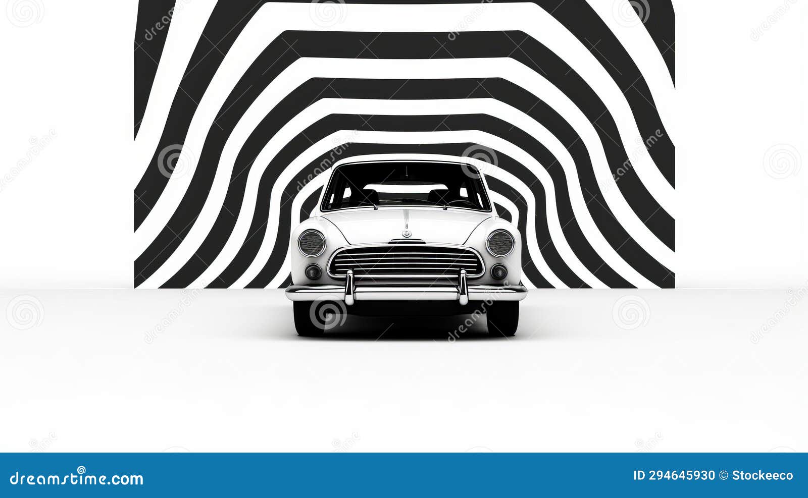Futuristic Retro Car on Zebra Pattern Optical Illusion Minimalist ...