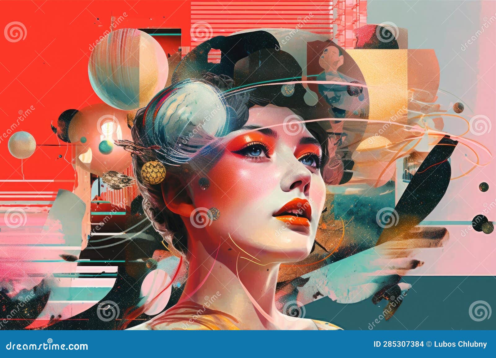 Futuristic Retro Collage, Digital Art Stock Illustration - Illustration ...