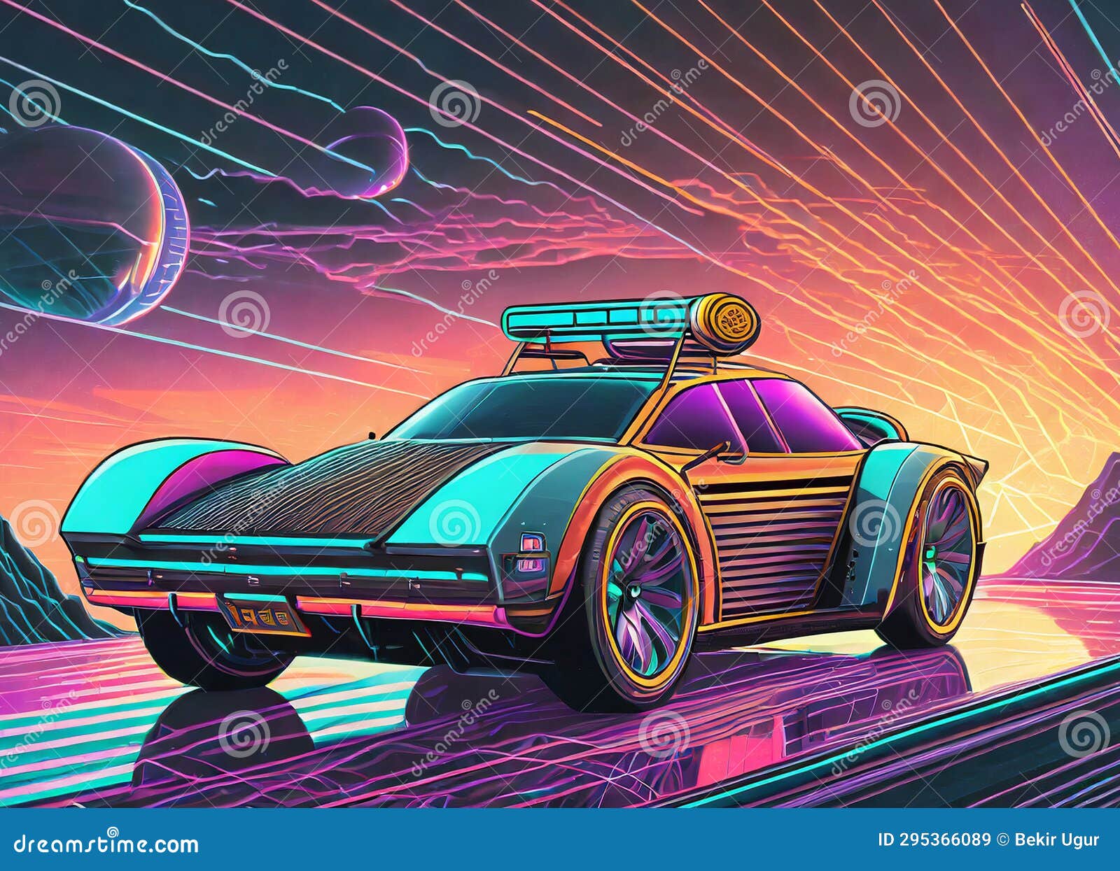 Futuristic Retro Wave Synth Wave Car. Neural Network Stock Illustration ...