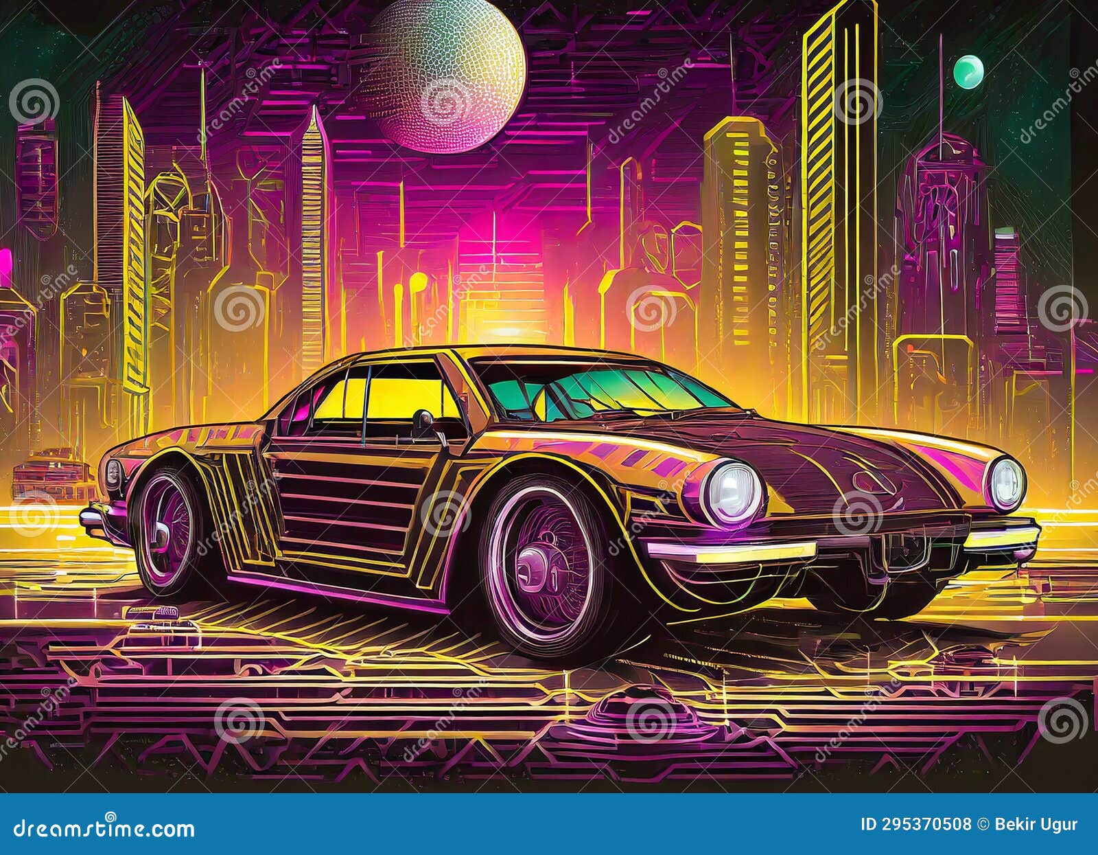 Futuristic Retro Wave Synth Wave Car. Neural Network Stock Illustration ...