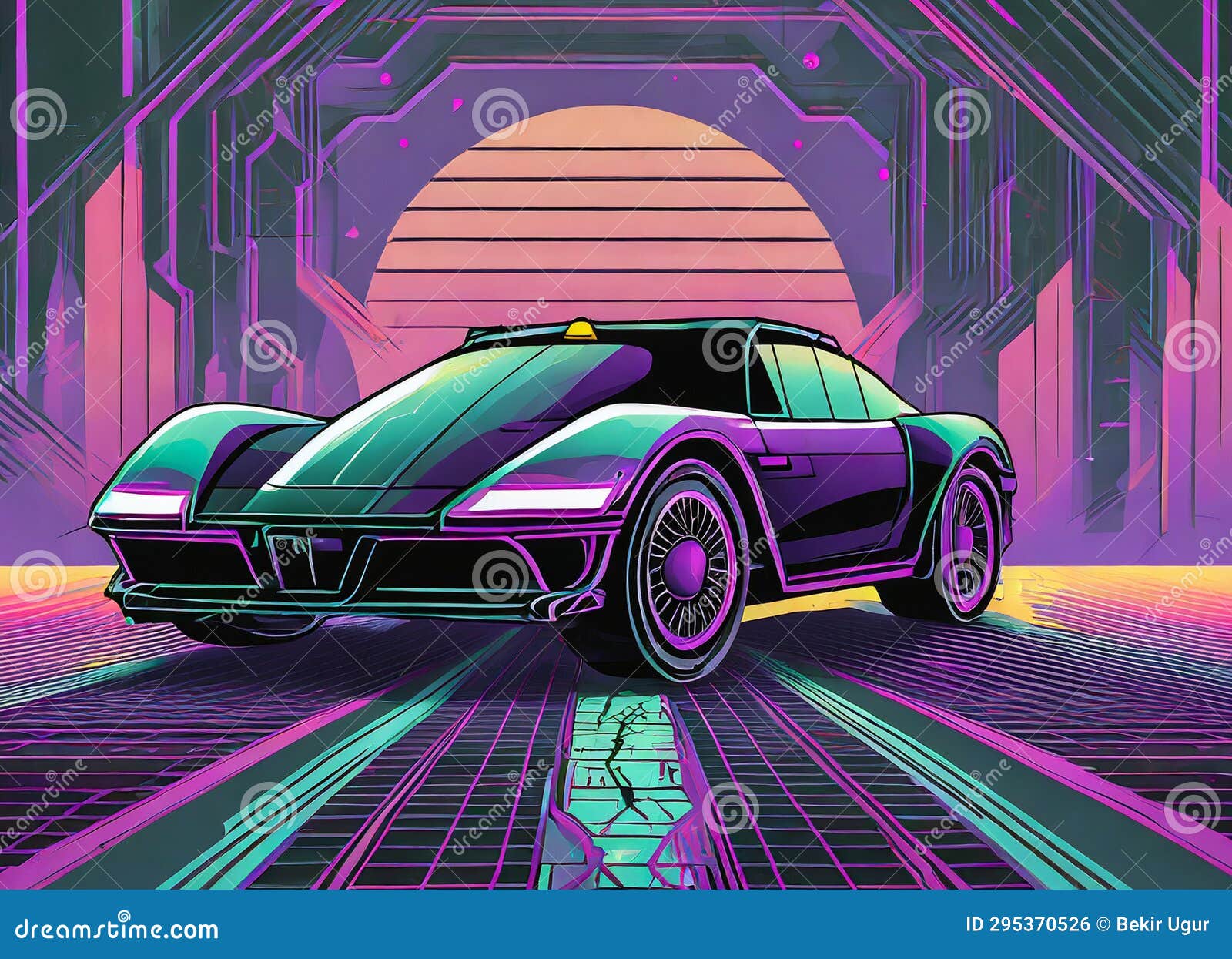 Futuristic Retro Wave Synth Wave Car. Neural Network Stock Illustration ...