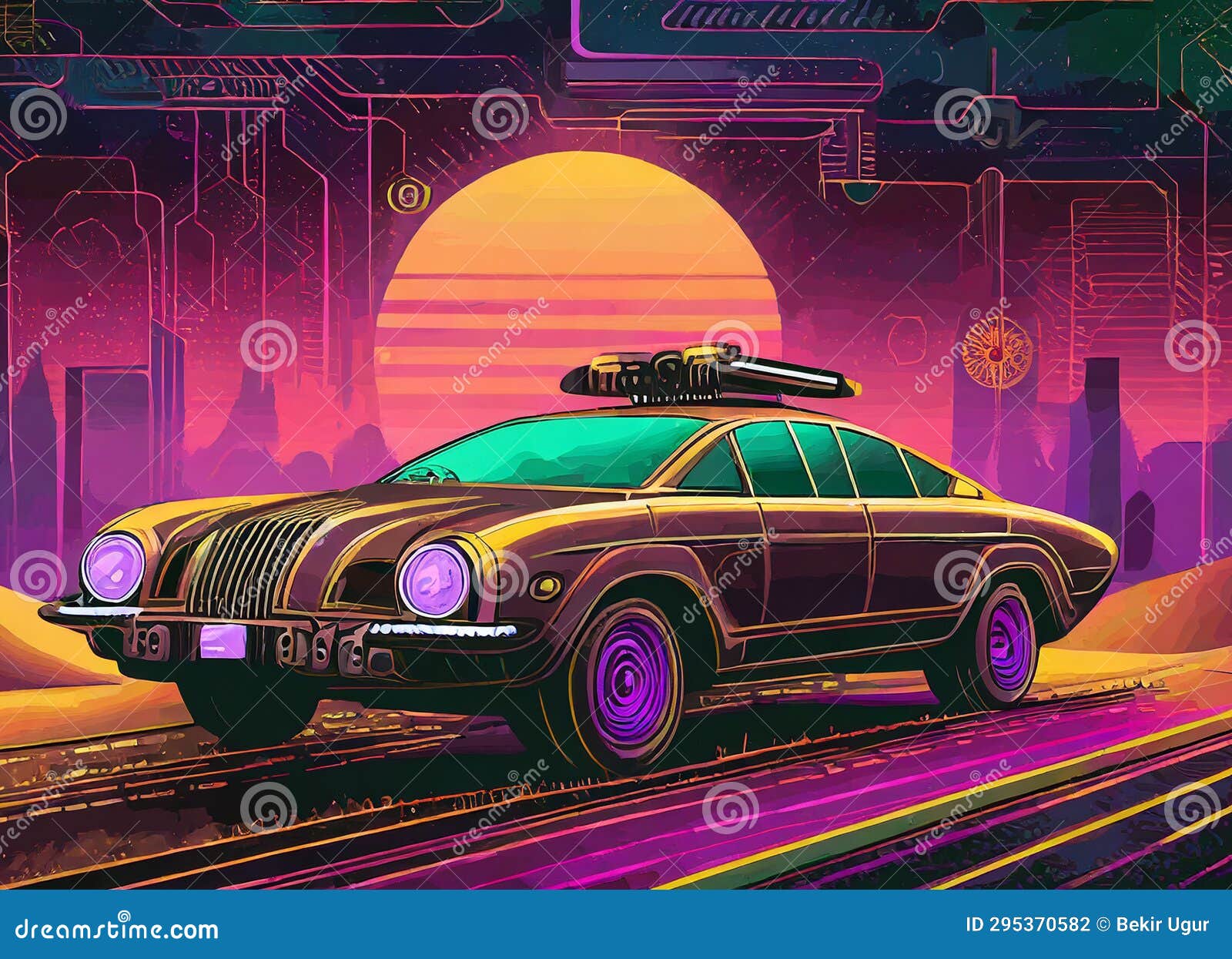 Futuristic Retro Wave Synth Wave Car. Neural Network Stock Illustration ...