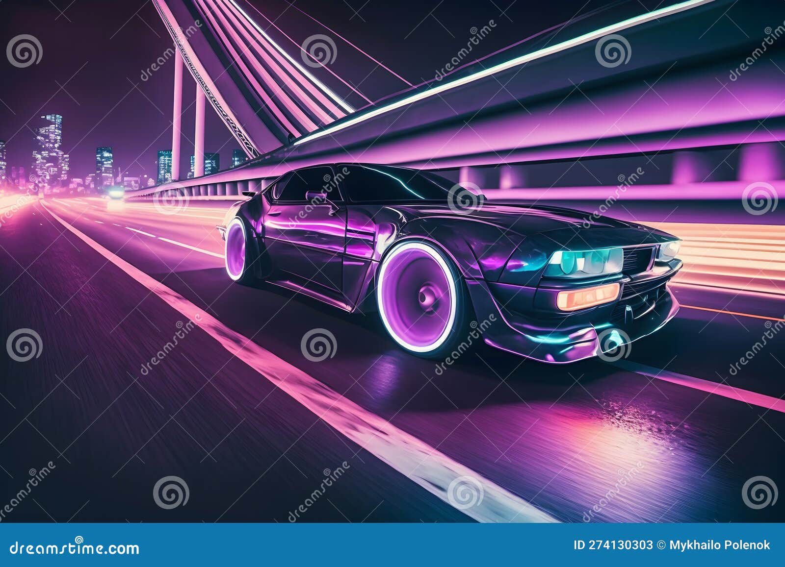 Futuristic Retro Wave Synth Wave Car. Neural Network AI Generated Stock ...