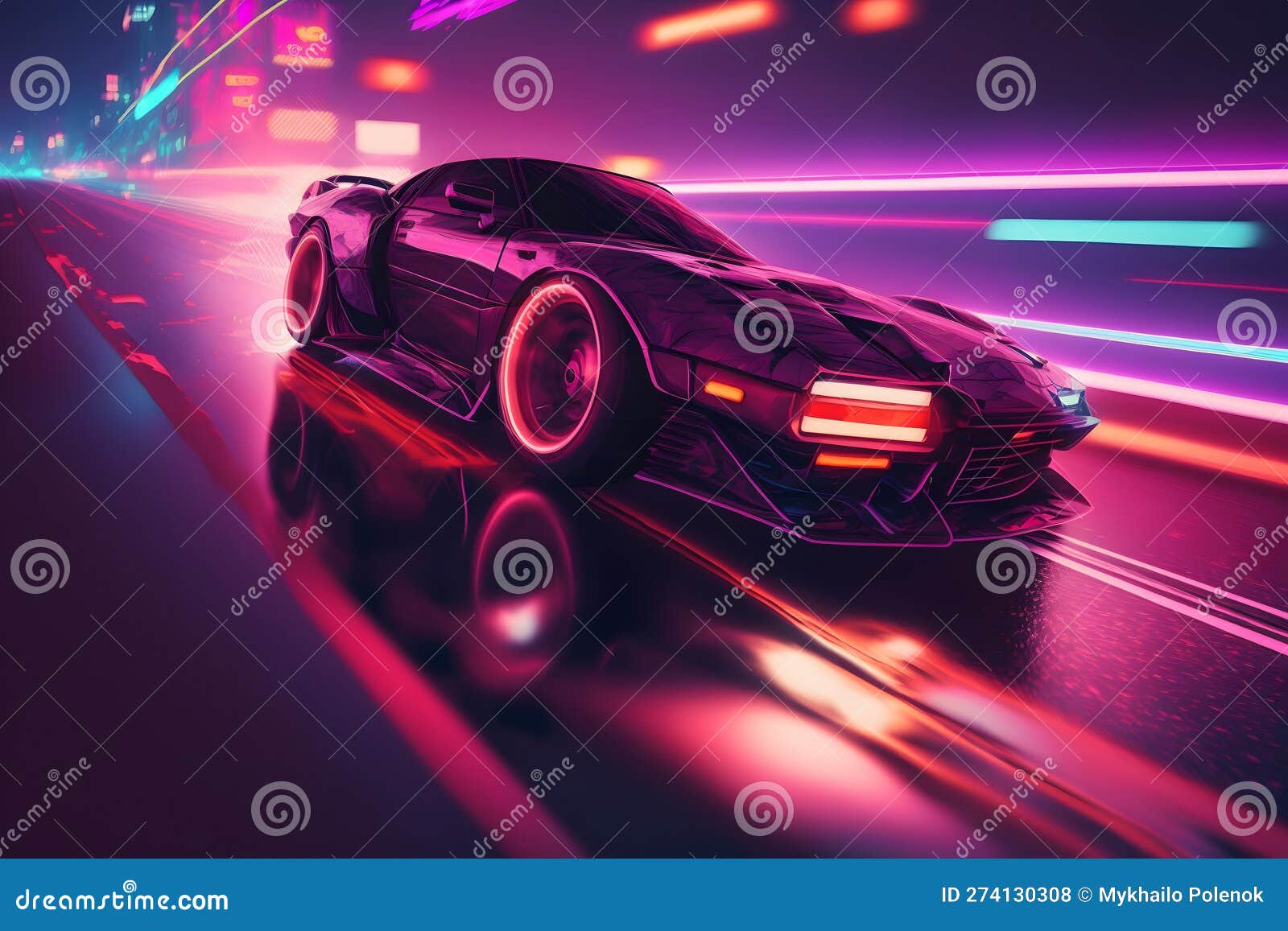 Futuristic Retro Wave Synth Wave Car. Neural Network AI Generated Stock ...