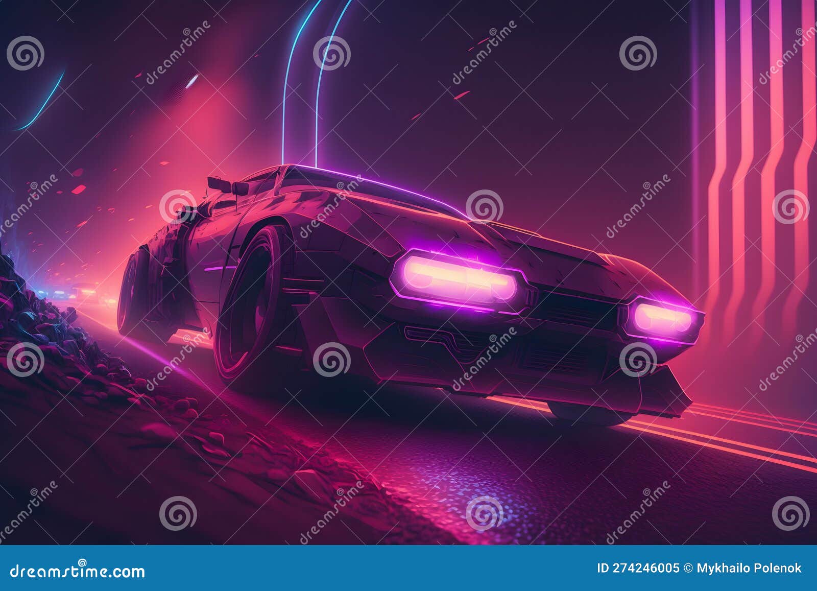 Futuristic Retro Wave Synth Wave Car. Neural Network AI Generated Stock ...