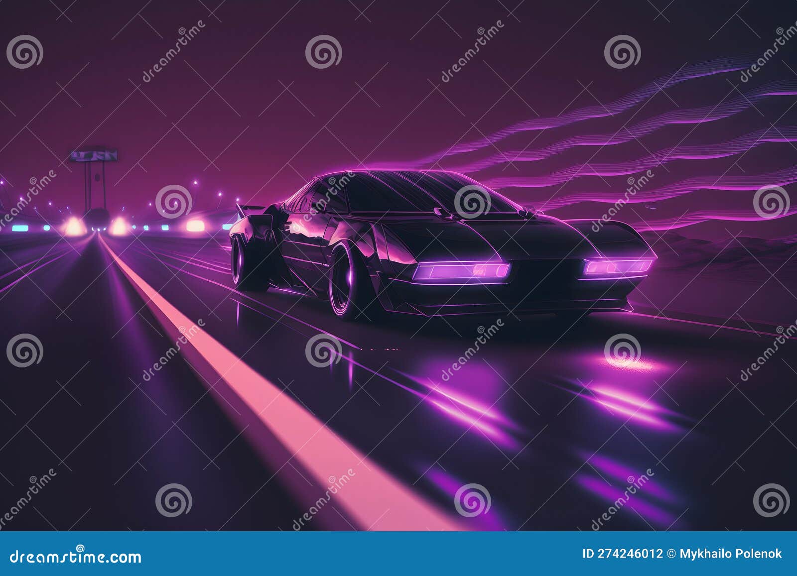 Futuristic Retro Wave Synth Wave Car. Neural Network AI Generated Stock ...