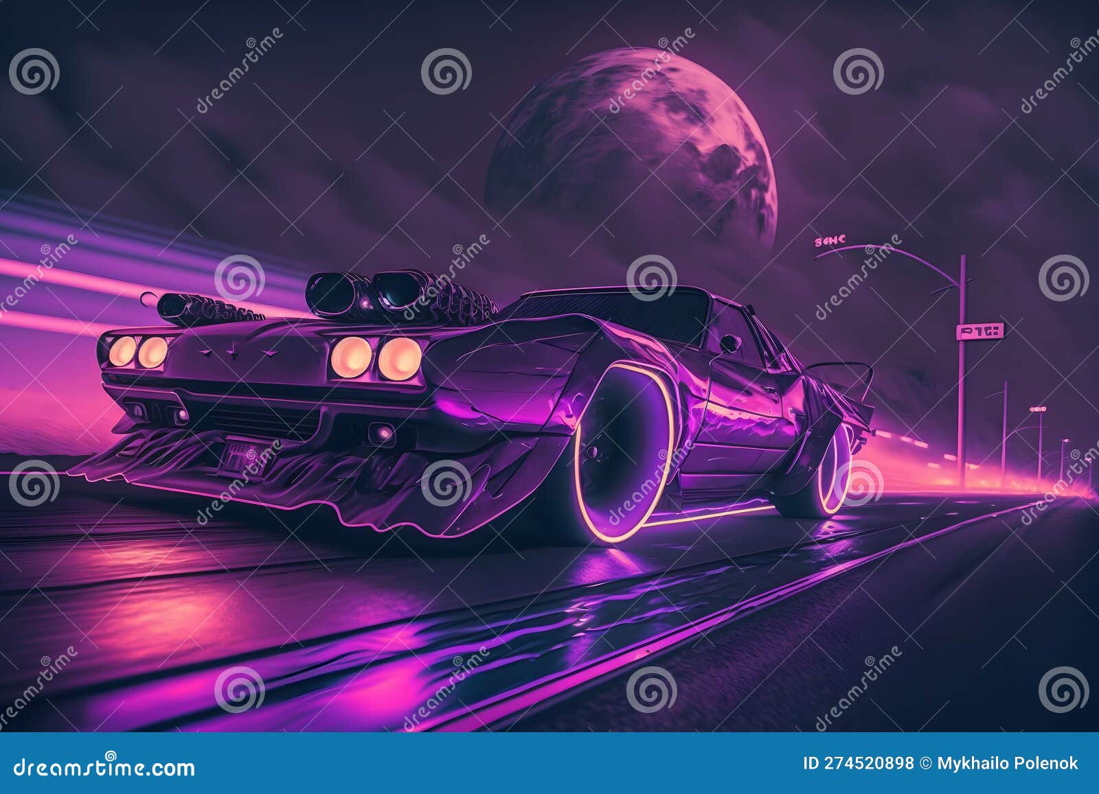 Futuristic Retro Wave Synth Wave Car. Neural Network AI Generated Stock ...