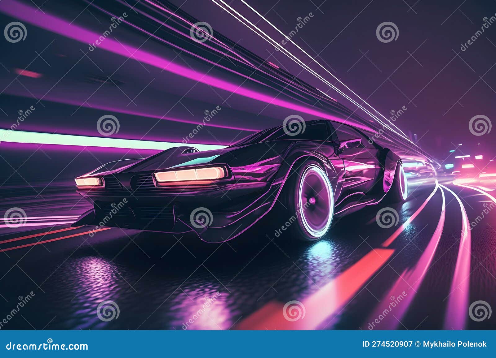 Futuristic Retro Wave Synth Wave Car. Neural Network AI Generated Stock ...
