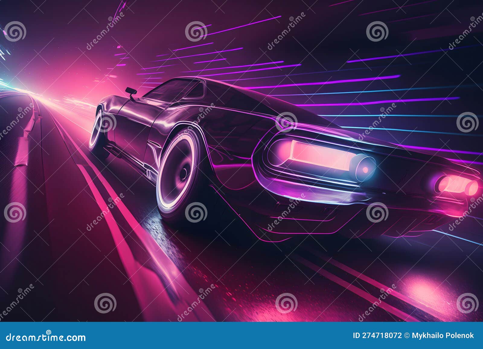 Futuristic Retro Wave Synth Wave Car. Neural Network AI Generated Stock ...