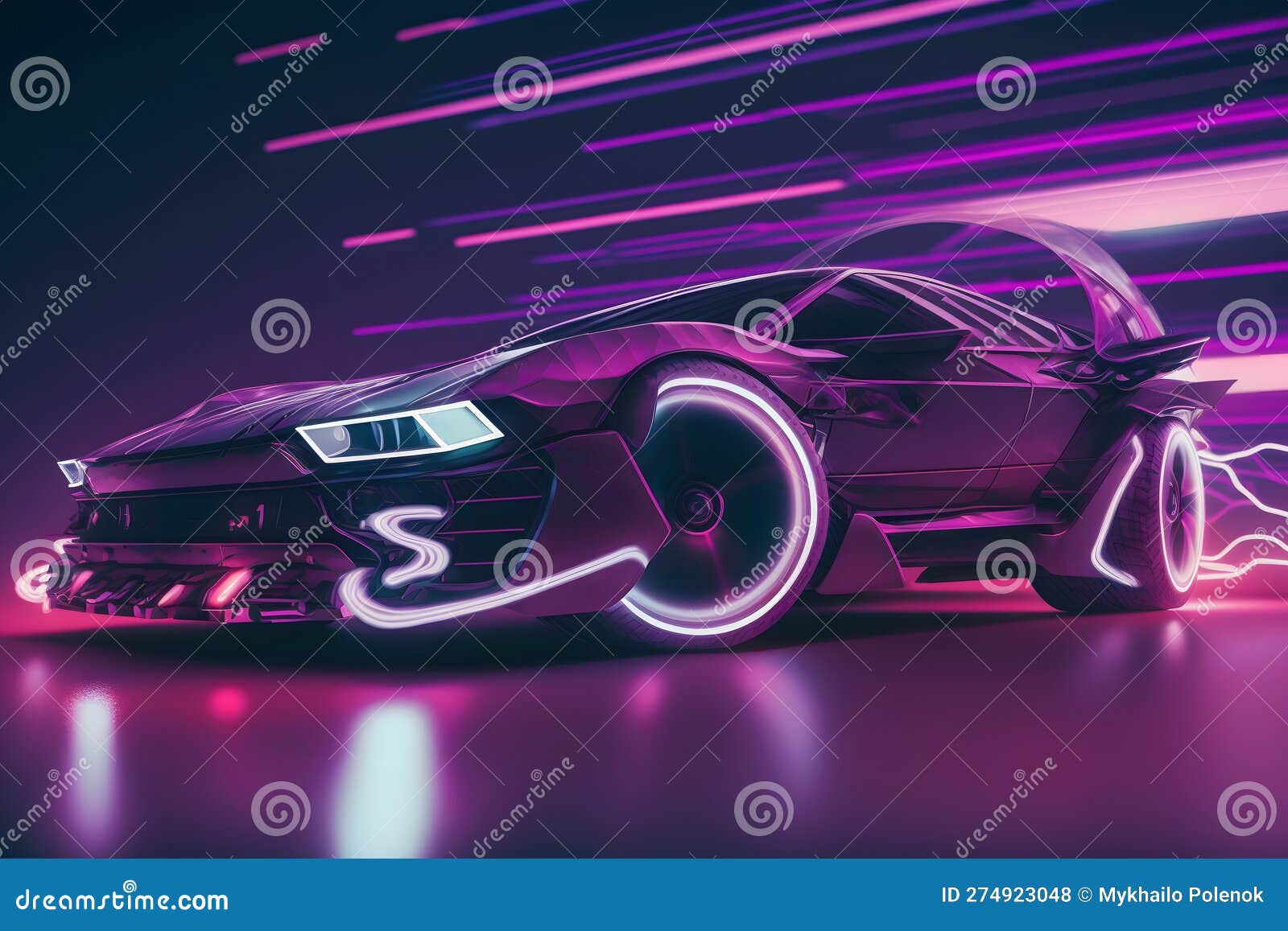 Futuristic Retro Wave Synth Wave Car. Neural Network AI Generated Stock ...