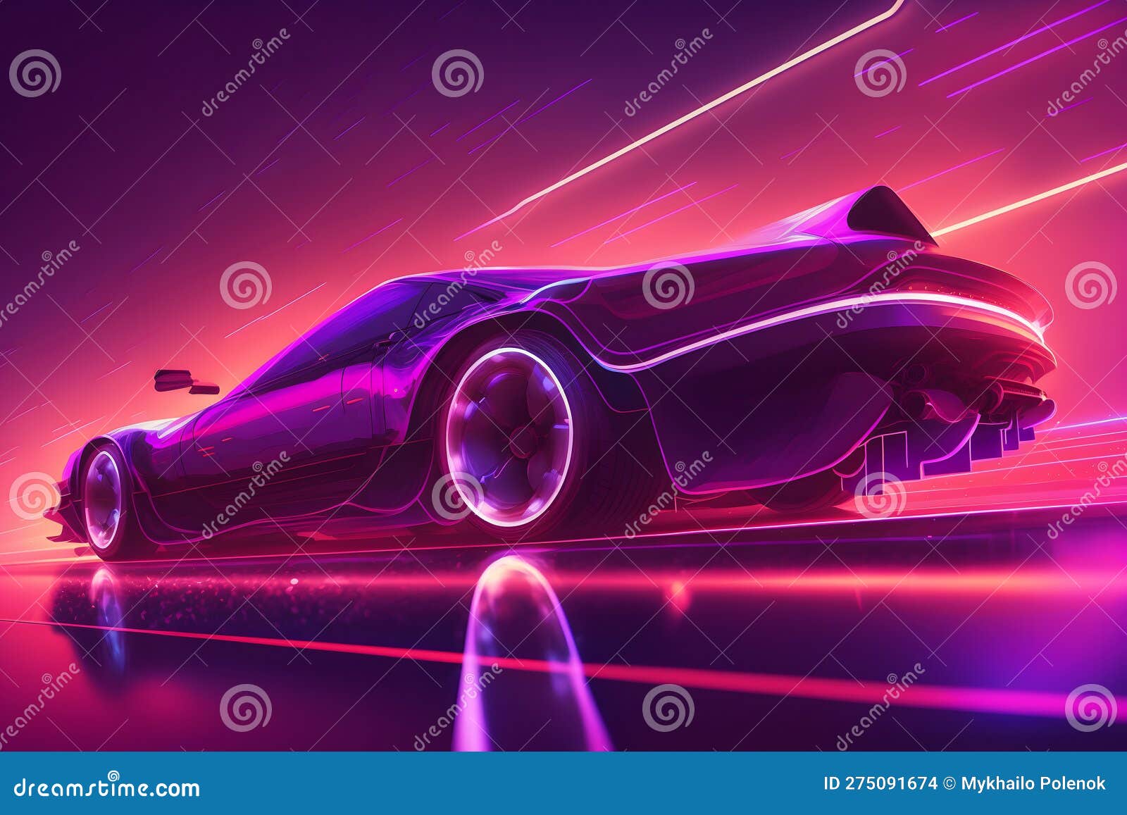 Futuristic Retro Wave Synth Wave Car. Neural Network AI Generated Stock ...
