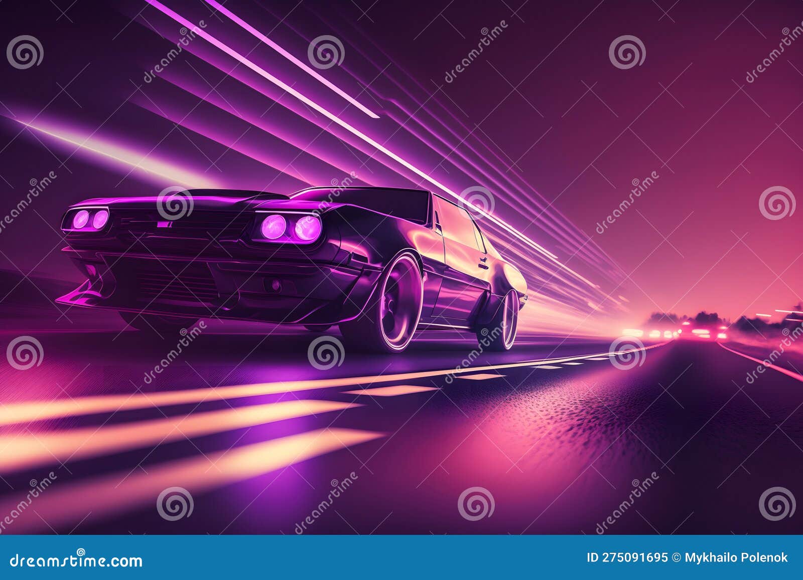 Futuristic Retro Wave Synth Wave Car. Neural Network AI Generated Stock ...