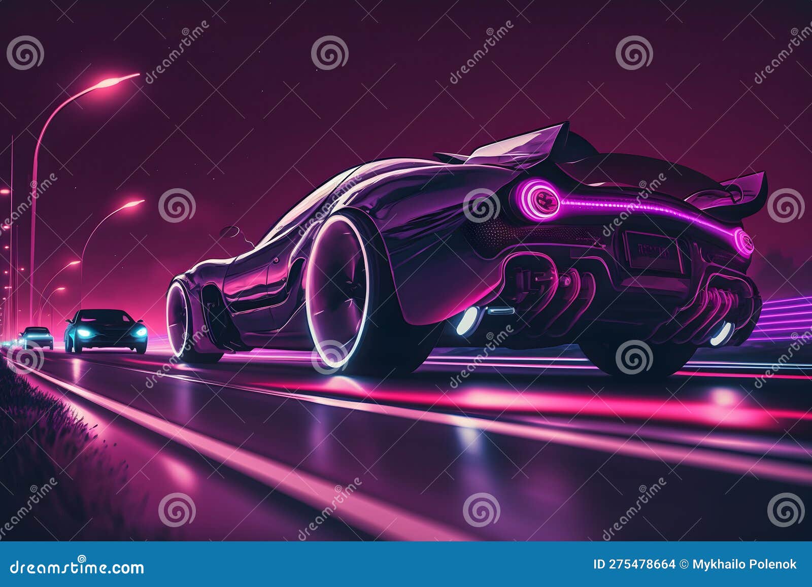 Futuristic Retro Wave Synth Wave Car. Neural Network AI Generated Stock ...