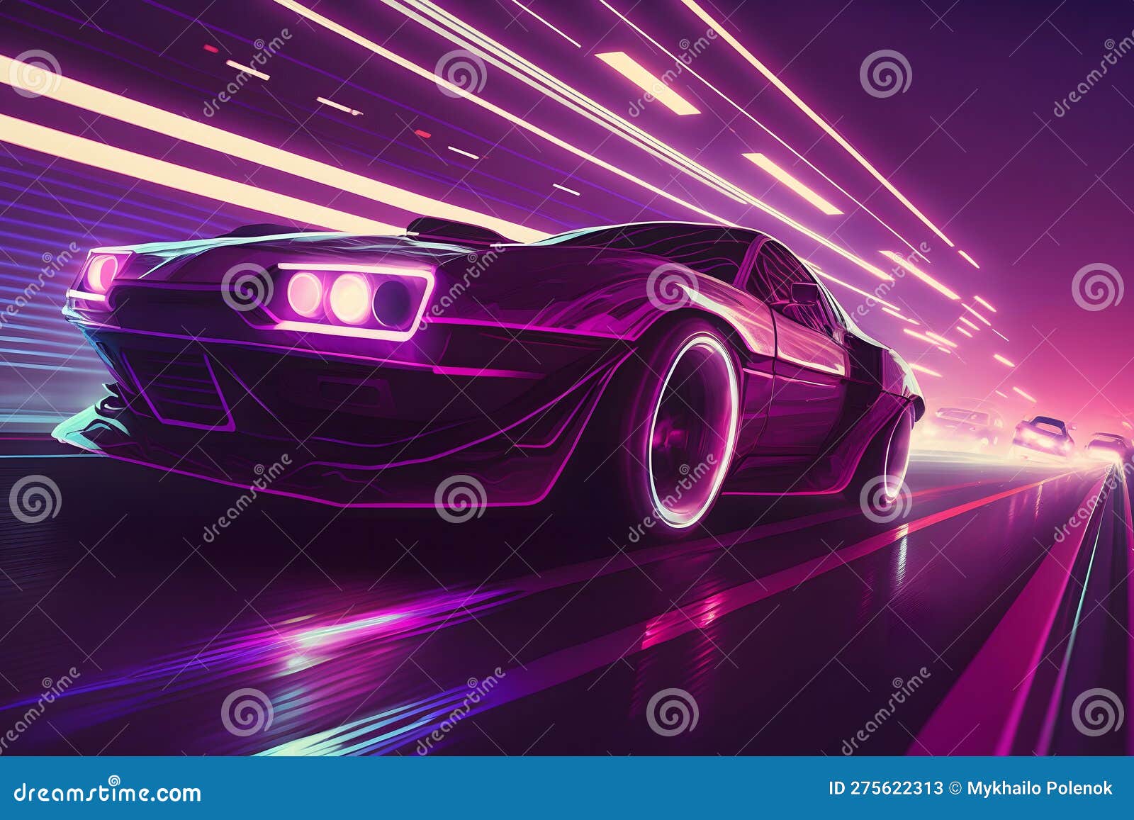 Futuristic Retro Wave Synth Wave Car. Neural Network AI Generated Stock ...
