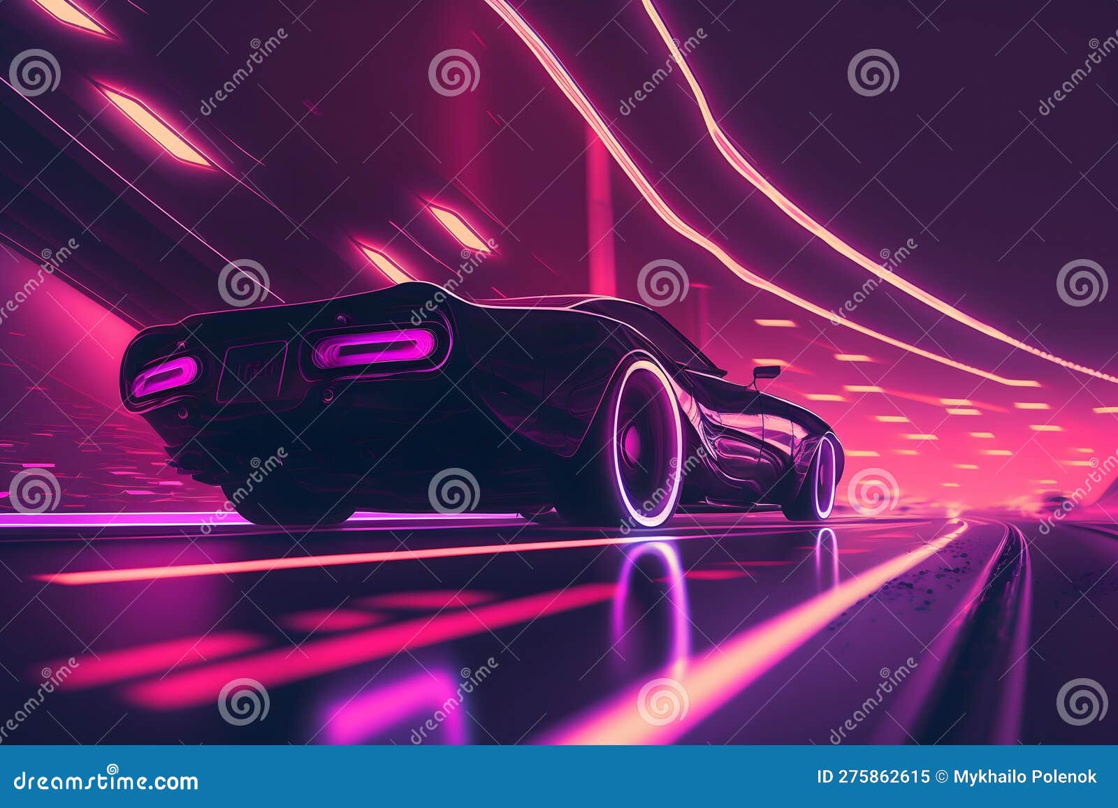 Futuristic Retro Wave Synth Wave Car. Neural Network AI Generated Stock ...