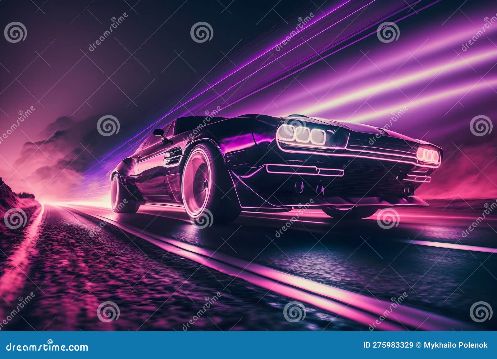 Futuristic Retro Wave Synth Wave Car. Neural Network AI Generated Stock ...