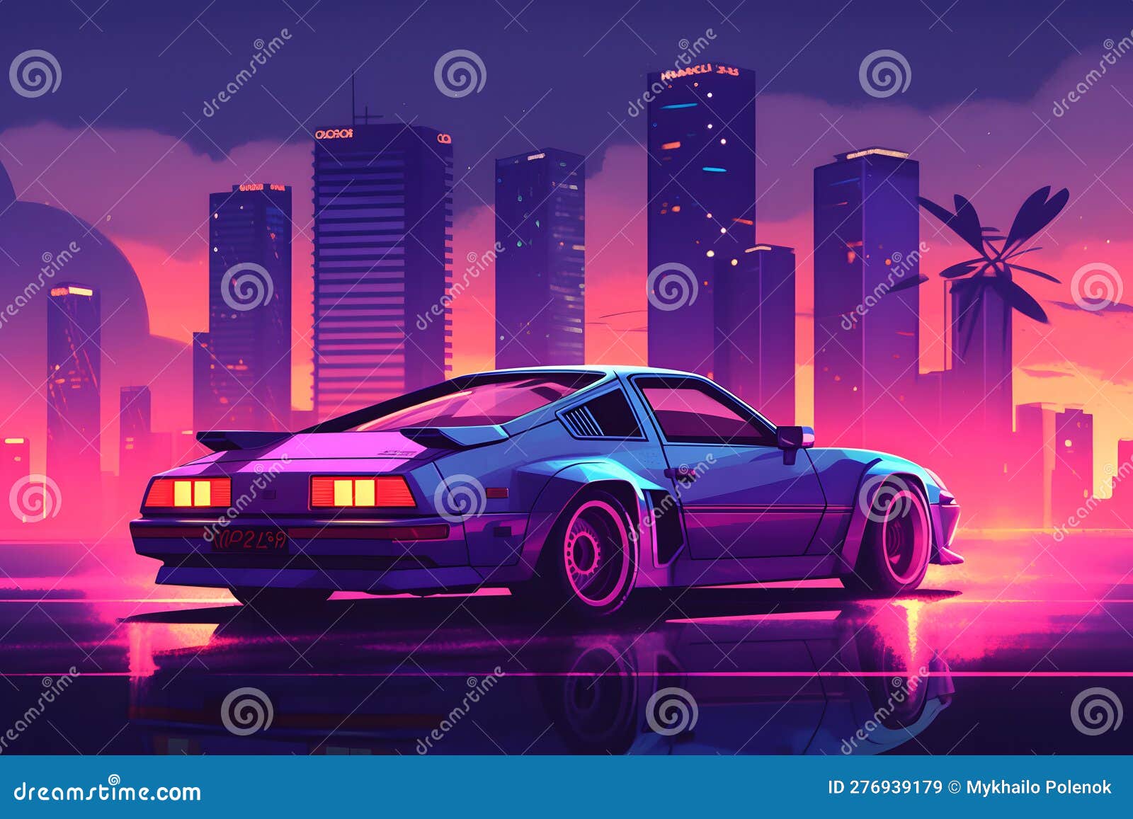 Futuristic Retro Wave Synth Wave Car. Retrowave Style Stock Image ...