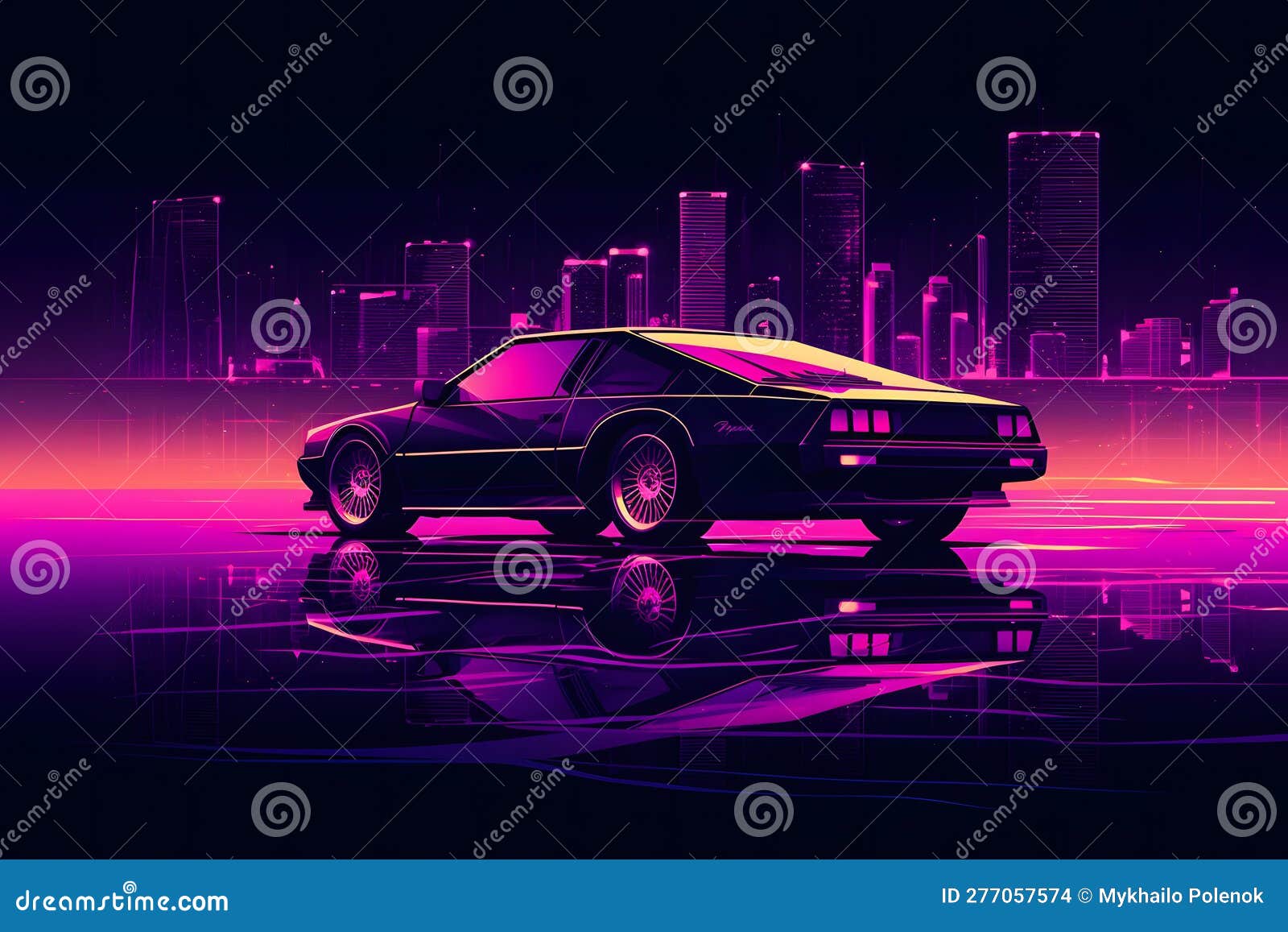 Futuristic Retro Wave Synth Wave Car. Retrowave Style Stock Photo ...