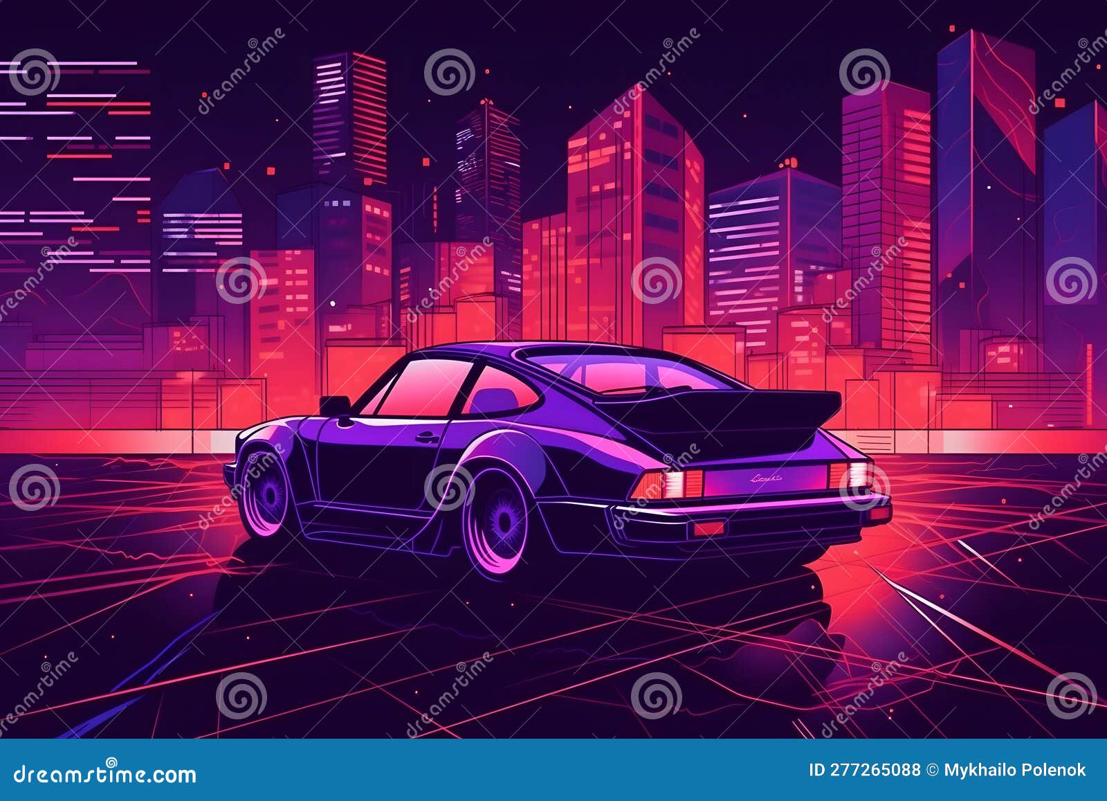 Futuristic Retro Wave Synth Wave Car. Retrowave Style Stock Photo ...