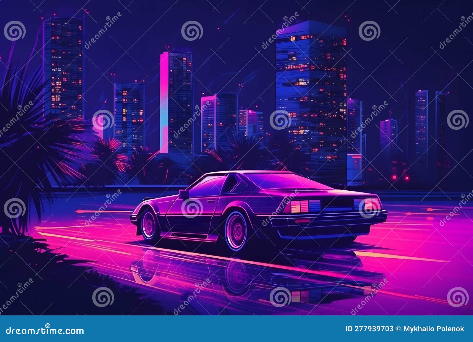 Futuristic Retro Wave Synth Wave Car. Retrowave Style Stock ...