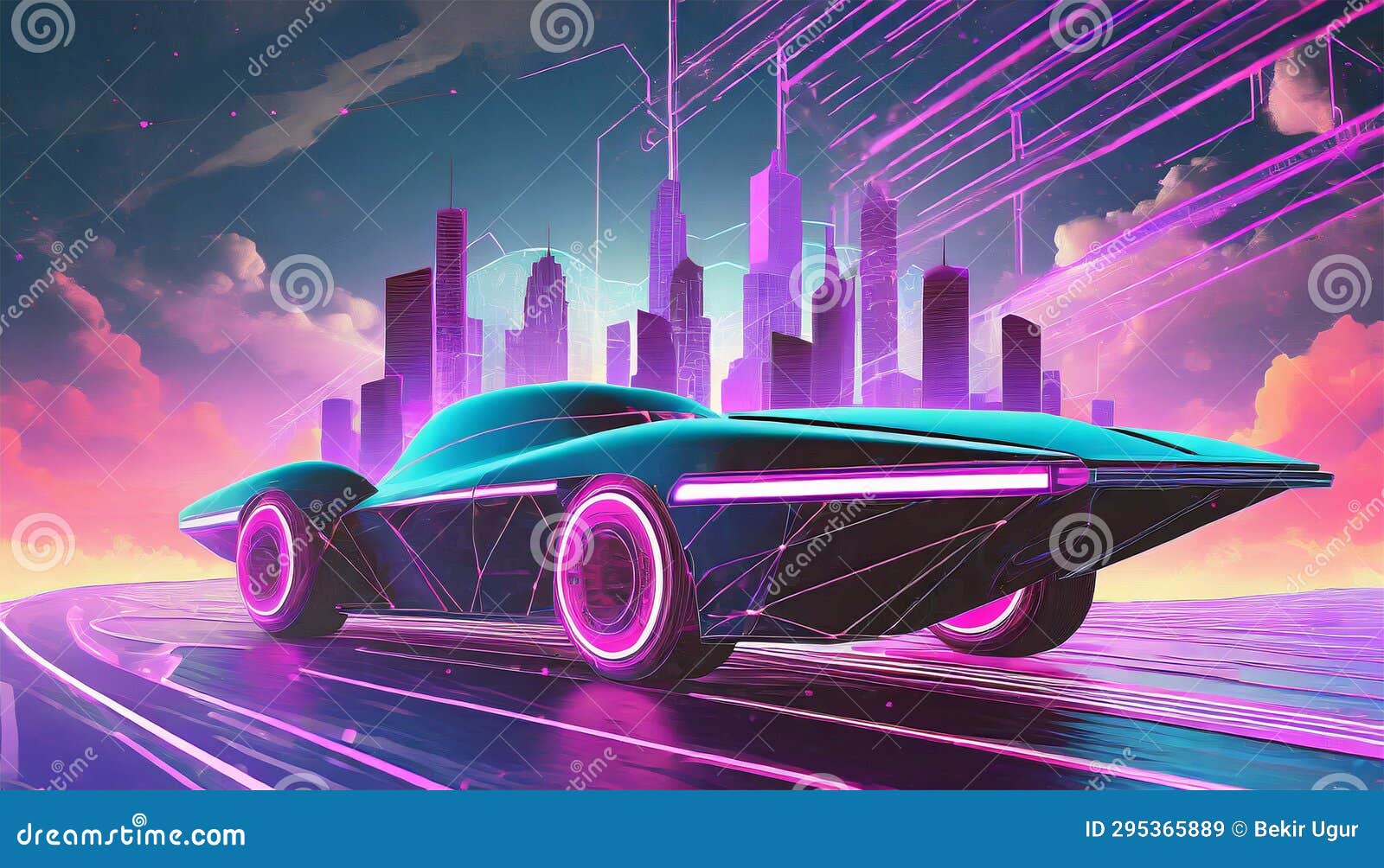 Futuristic Retro Wave Synth Wave Car. Neural Network Stock Illustration ...
