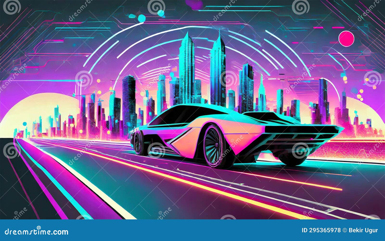 Futuristic Retro Wave Synth Wave Car. Neural Network Stock Illustration ...