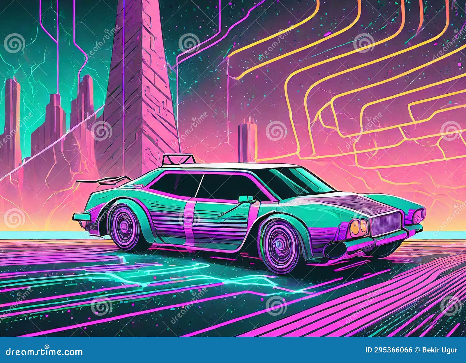 Futuristic Retro Wave Synth Wave Car. Neural Network Stock Illustration ...