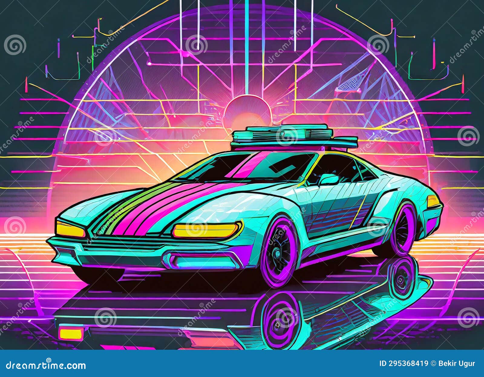 Futuristic Retro Wave Synth Wave Car. Neural Network Stock Illustration ...