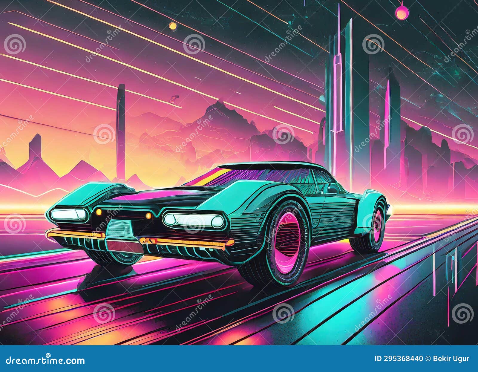 Futuristic Retro Wave Synth Wave Car. Neural Network Stock Illustration ...