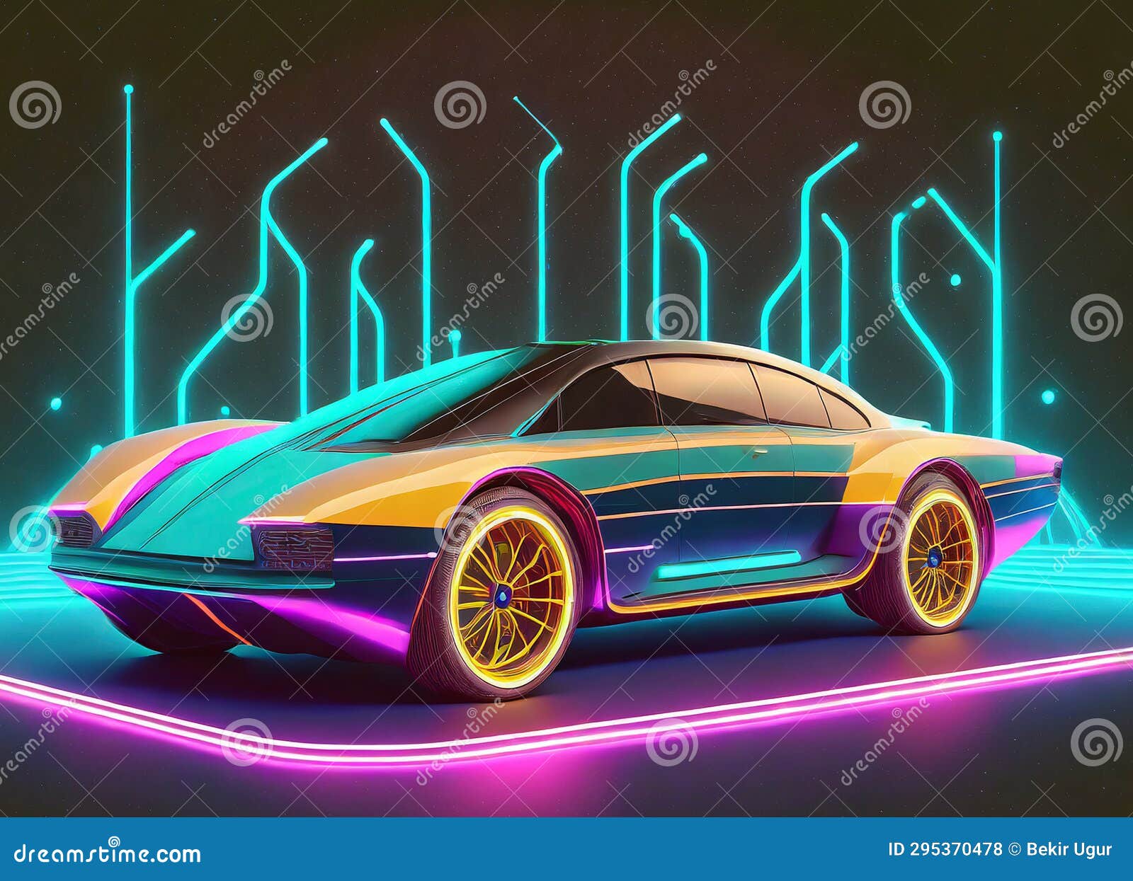 Futuristic Retro Wave Synth Wave Car. Neural Network Stock Illustration ...