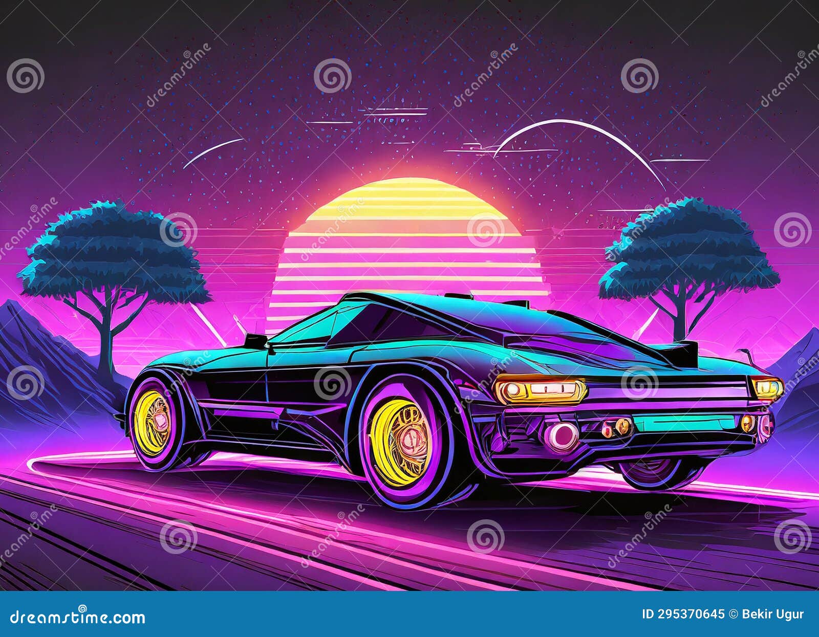 Futuristic Retro Wave Synth Wave Car. Neural Network Stock Illustration ...